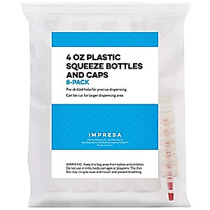 IMPRESA 8-Pack of 4 Oz Plastic Small Squeeze Bottles and Caps - BPA-Free, Latex-Free, Food-Grade - Great for Icing, Cookie Decorating, Sauces, Condiments, Arts and Crafts and More!