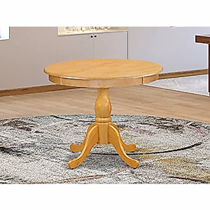 East West Furniture AMT-OAK-TP Antique Kitchen Dining Table - a Round Wooden Table Top with Pedestal Base, 36x36 Inch, Oak