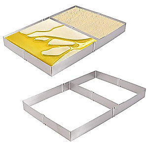 KINJOEK Adjustable 10-20 Inch Square Cake Mold Ring, Retractable Stainless Steel Square Mousse Cake Milk Bar Mold Cake DIY Baking Mould Tool