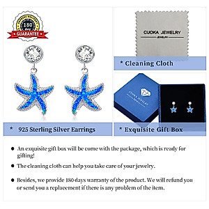 Starfish Drop Studs Earrings, 925 Sterling Silver Hypoallergenic Earring for Sensitive Ears Starfish Nautical Sea Beach Ocean Jewelry Mother Day for Women Wife