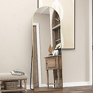 Elemango 64"x21" Arched Floor Mirror Full Length Mirror, Full Body Wall Mirror with Aluminum Frame, Arched-Top Full Mirror Standing Hanging or Leaning, Dressing Mirror for Bedroom Living Room, Gold
