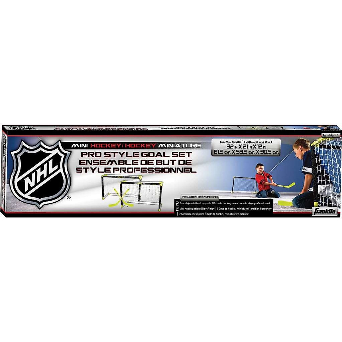 Franklin Sports Knee Hockey Goal Set - Mini Hockey Goals - 2 Goals - Pro Style Top Shelf - Kids Hockey Set - NHL, White