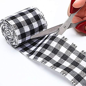 2 Rolls Wired Edge Ribbons Buffalo Plaid Burlap Ribbon Farmhouse DIY Gift Wrapping Crafts for Christmas Bow Wreath Tree Decoration (White Black Plaid, 2.5 Inch Wide, 472 Inch)