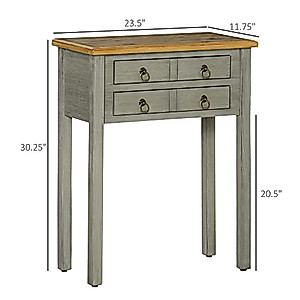 HOMCOM Vintage Console Table Retro Entryway Table with 2 Drawers for Living Room and Hallway - Grey
