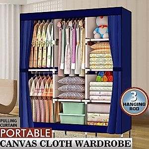 71" Portable Closet Wardrobe Clothes Rack Storage Organizer with Shelf Blue Clothes Storage Organizer Closet ?for Home, Dorm, Garage etc. ?No-Tool Assembly
