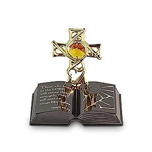 CRYSTOCRAFT Mini Bible Series Gift with Austrian Crystal Studded Art Home Decor for Your Loved One, Friends (Gold) (Mini Cross Bible Story B)
