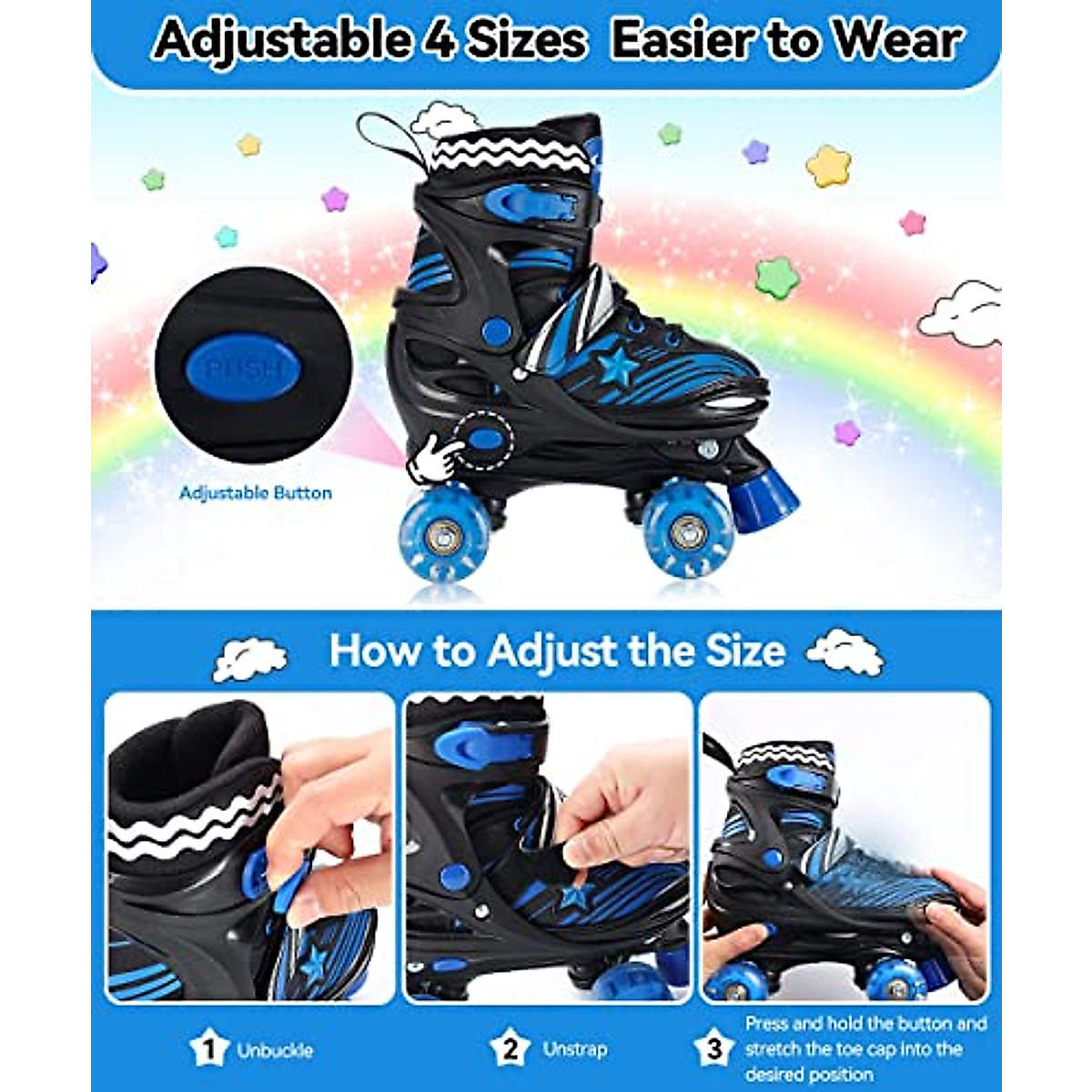 Roller Skates for Boys 4 Sizes Adjustable, Sportneer Light Up Kids Roller Skates for Age 3-5 6-12 Roller Skates with Protective Gears Illuminating Wheels Gift for Kids Toddler Beginner