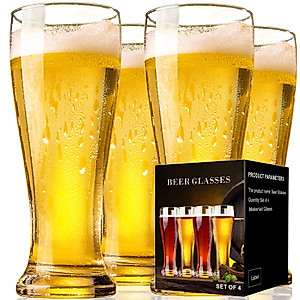 PARACITY Beer Glasses 16 oz, Pint Glasses Set of 4, Pilsner Beer Glasses, Wheat Beer Glasses, Glasses Drinking Set, Glassware Gift for Men