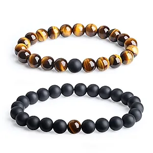 COAI Long Distance Matte Onyx Tiger Eye Couples Stone Bracelets