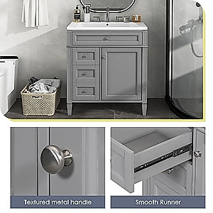 Virubi 30" Bathroom Vanity with Single Sink Combo, Modern Undermount Bathroom Sink Cabinet with 2 Drawers and a Tip-Out Drawer, Freestanding Bathroom Vanities （Grey）