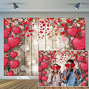 CYLYH 8x6ft Valentine's Day Backdrop Rustic Wood Backdrop Red Love Heart Valentine's Day Backdrops Photography Mother's Day Backdrops Party Bridal Shower Kid Birthday Party Decor Banner D517