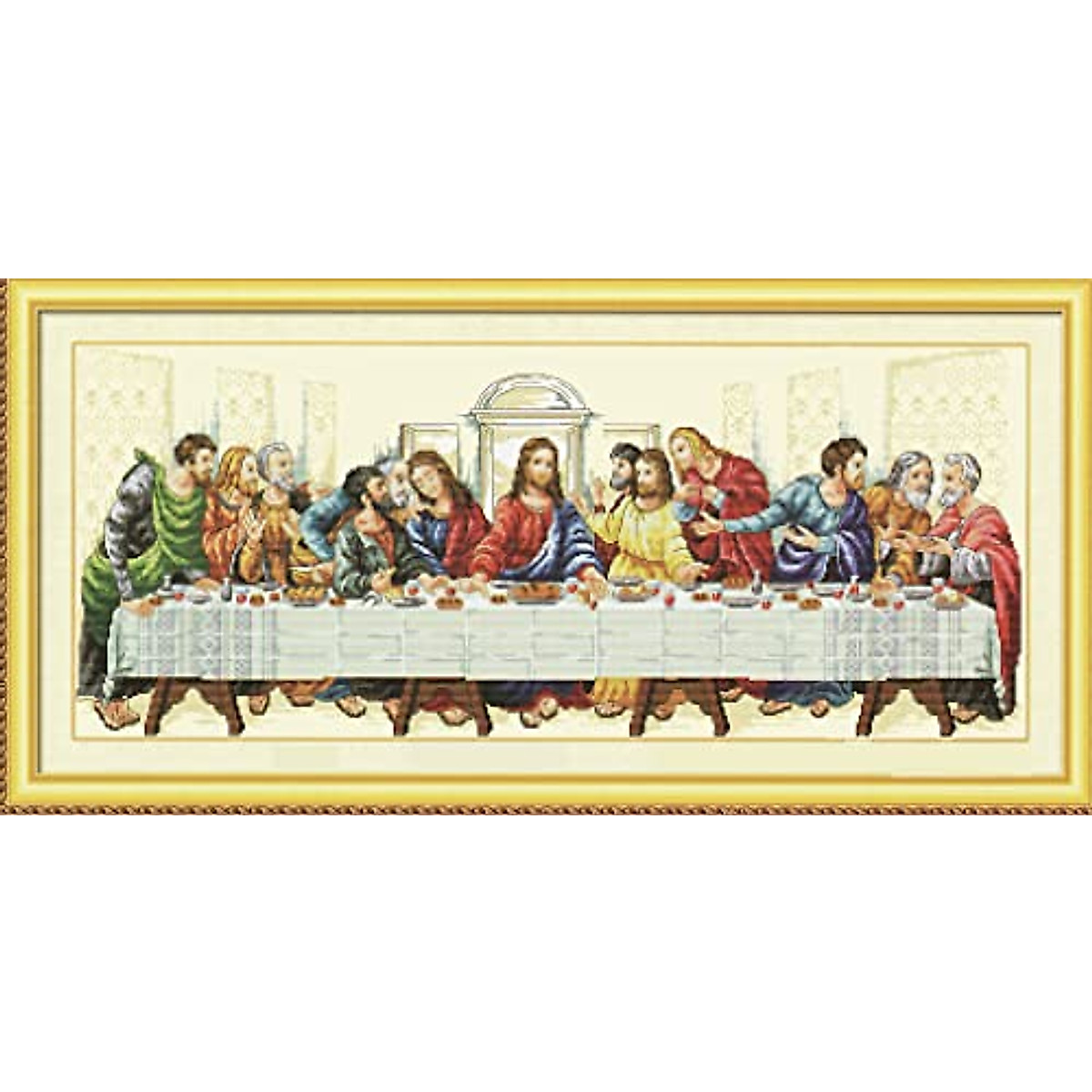 Joybohoo Cross Stitch Kits Stamped Full Range of Embroidery Starter Kits for Beginners DIY 11CT 3 Strands -The Last Supper(Printed) 38.6x17.3 inches