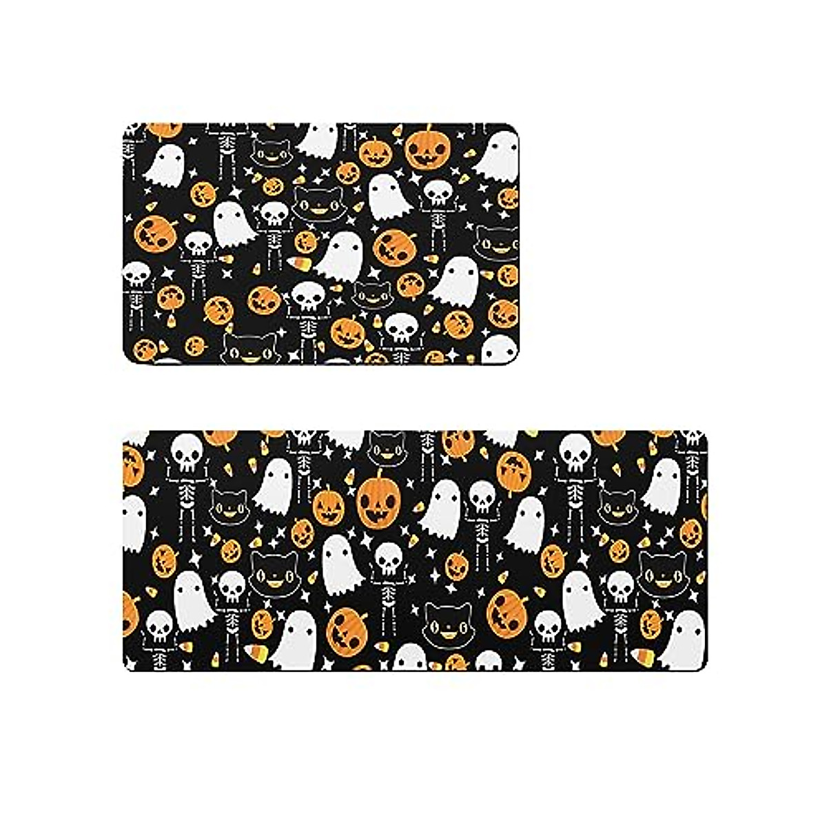 Black Halloween Bath Mat for Tub,Non Slip Bathroom Floor Runner Rug Quick Dry & Absorbent Diatomaceous Earth Shower Sink Kitchen Washable Doormat,Spooky Pumpkin Ghost Skull Cat Horror 18x30+18x48