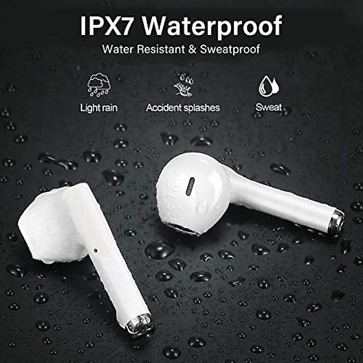 Wireless Earbuds Bluetooth 5.1 Headphones 30H Playtime in-Ear Hi-Fi Stereo Sound Noise Cancellation Mic IPX7 Waterproof Headset for iPhone/Samsung/Android/PC Black