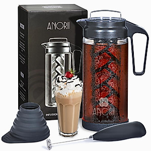 ANORII Cold Brew Coffee Maker, Cold Brew Coffee Pitcher, Cold Brew Pitcher for Fridge, 1.3L Cold Brew Carafe, Glass Tea Kettle, Brewer Decanter for Brewing Iced Coffee & Tea, Cold Brew Set