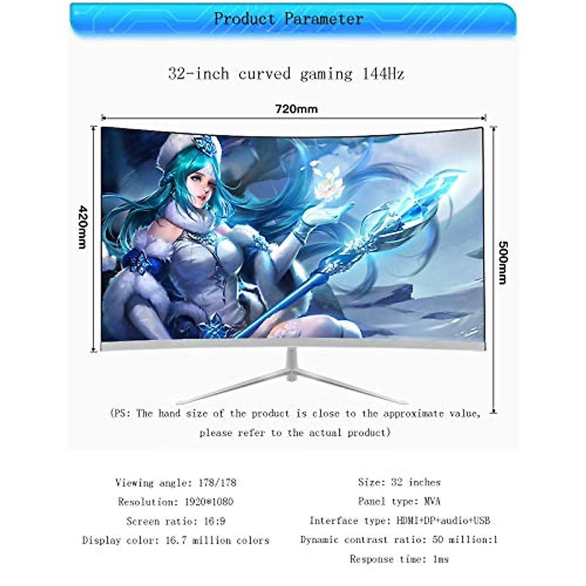 YILANJUN Monitor, Display, 24272832 Inch CurvedStraight Screen 6075144240 Hz WhiteBlack-redBlack (Multiple Specifications), 32-inch curved gaming 2K75hz1K144hz white