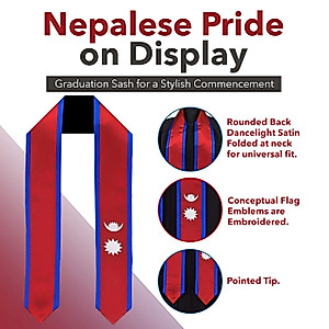 Vision Wear - Nepal Flag Graduation Sash/Stole - Majestic Cultural Emblem - Celebrate Your Heritage - Nepali Pride & Honor Sash