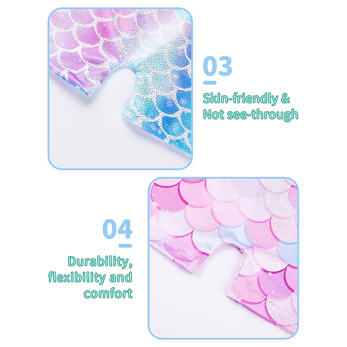Nymphperi Girls Gymnastics Leotards Size 6-7 Years Old Sparkly Blue Pink Mermaid Scale Biketards with Shorts for Children Practice Workout