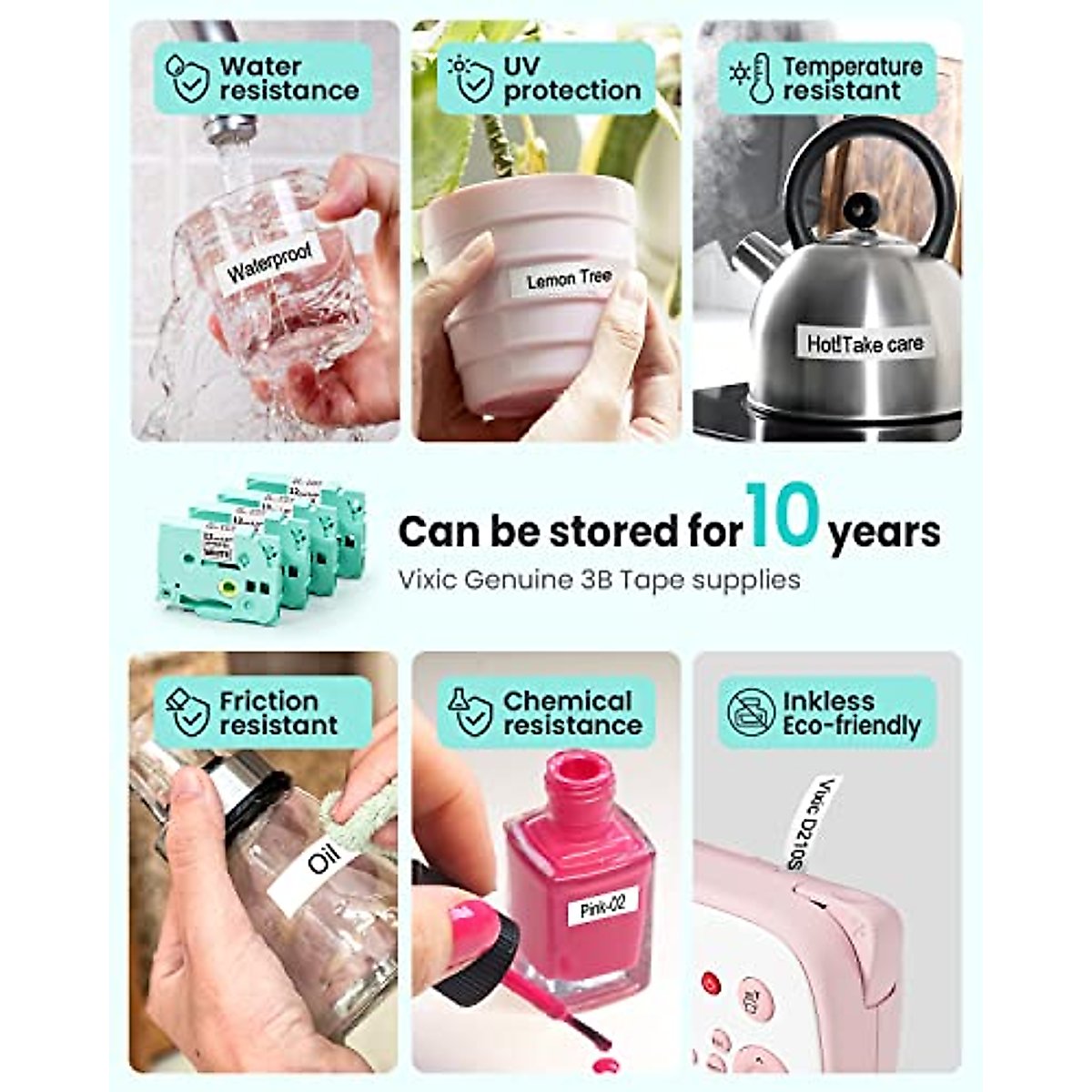 Vixic Portable Label Maker Machine with Tape,D210S Labeler Label Printer,QWERTY Keyboard,Sticker Makers for Labeling with 4 Laminated Tapes,AC Adapter for Home School Kids Office Organization