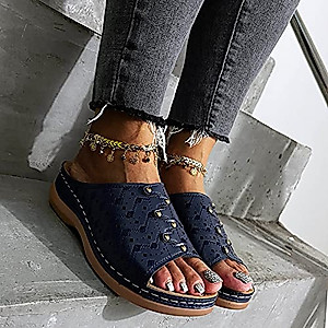 Breathable Summer Sandals Women Toe Wedges Out Peep Beach Fashion Hollow Shoes Women's Slipper Luxury Slippers for Women (Blue, 6-6.5)