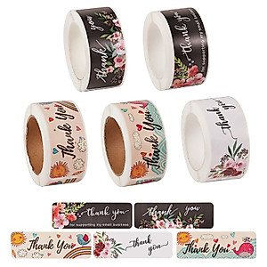 BEEFLYING 5 Rolls Thank You Adhesive Labels Roll Stickers Paper Gift Tag Stickers Mixed Color for Party Presents Room Bottle Sticky Note Decorative