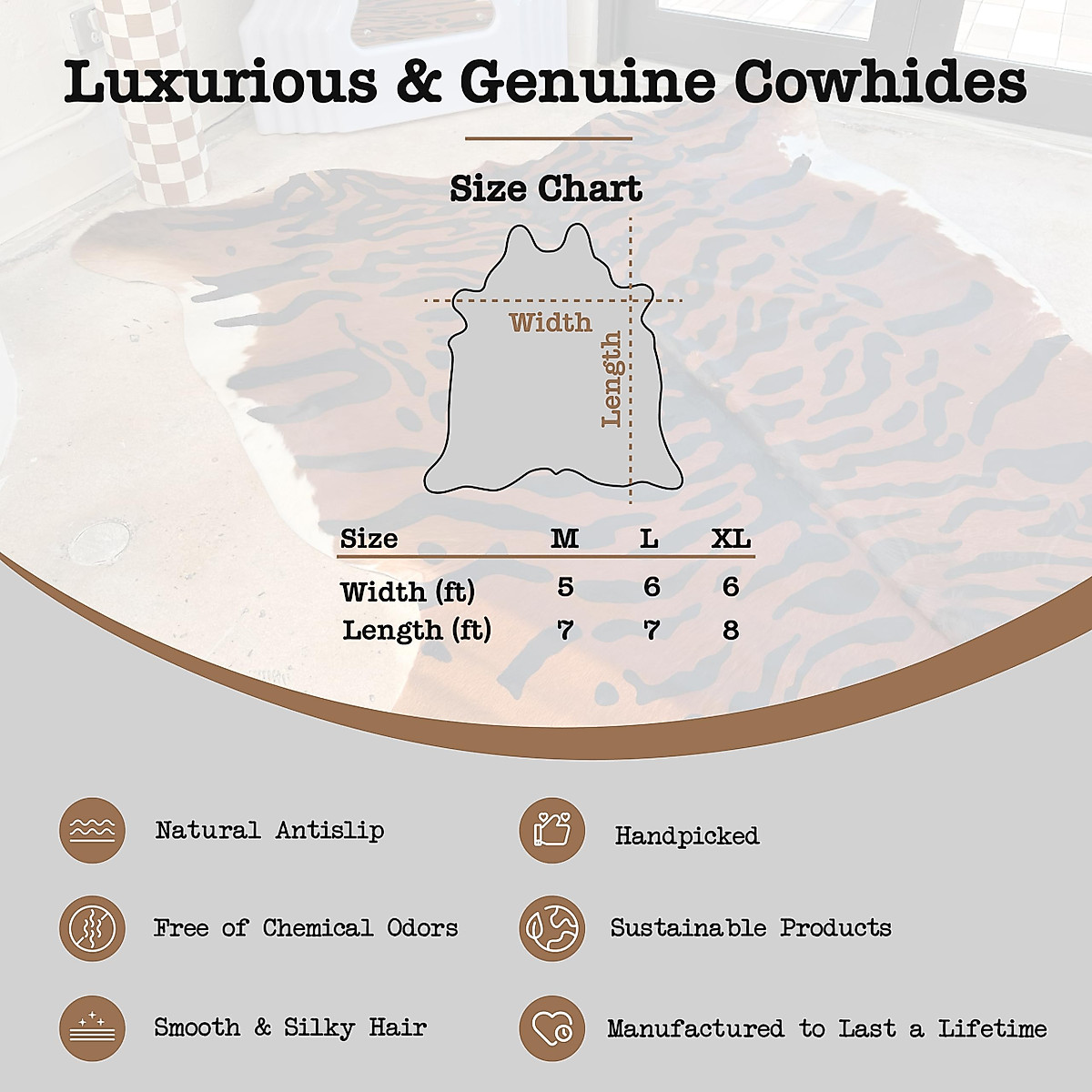 Animal Print Cowhide Rug Collection - Natural Cowhide Rugs for Living Room & Bedroom - Shiny & Modern Accent Rug - Genuine Leather & Fur Cow Hide Rug - Giraffe Large