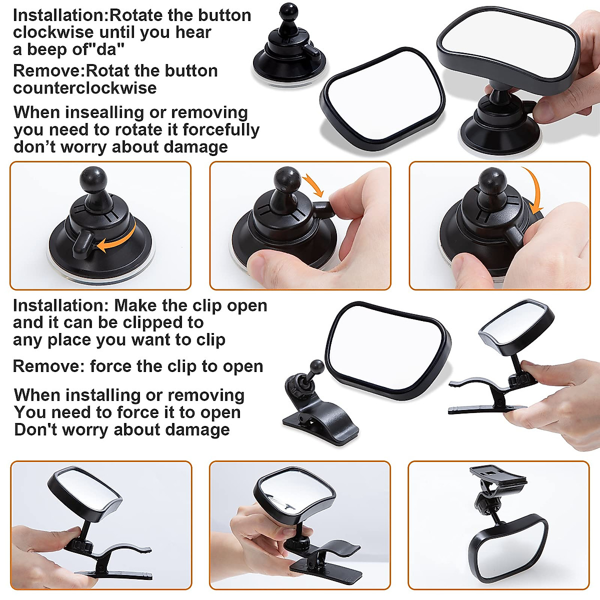 ONLYFU Baby Car Mirror Car Seat Mirror Rear Facing Infant Child Acrylic Baby View Mirror 360 Degree Adjustable Baby Car Back Seat Mirror Child Car Observation Mirror (Black)