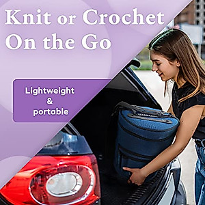 BeCraftee XL Crochet Bag - Large Craft Organizer to Store Crocheting & Knitting Supplies - Portable Yarn Storage with 7 Pockets for Tools, Shoulder Strap and Handle - Blue | Easy to Carry, Tangle Free