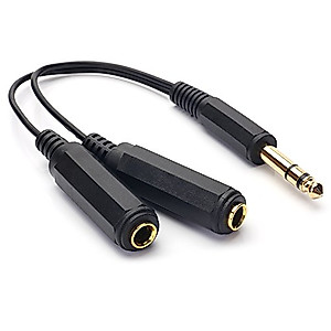 Devinal 6.35 mm (1/4") Stereo Plug Male to Dual 6.35 mm (1/4") Female Cable, Gold Plated Audio Cable Stereo Cord, Y Splitter Adapter, 6 Inch (20cm)