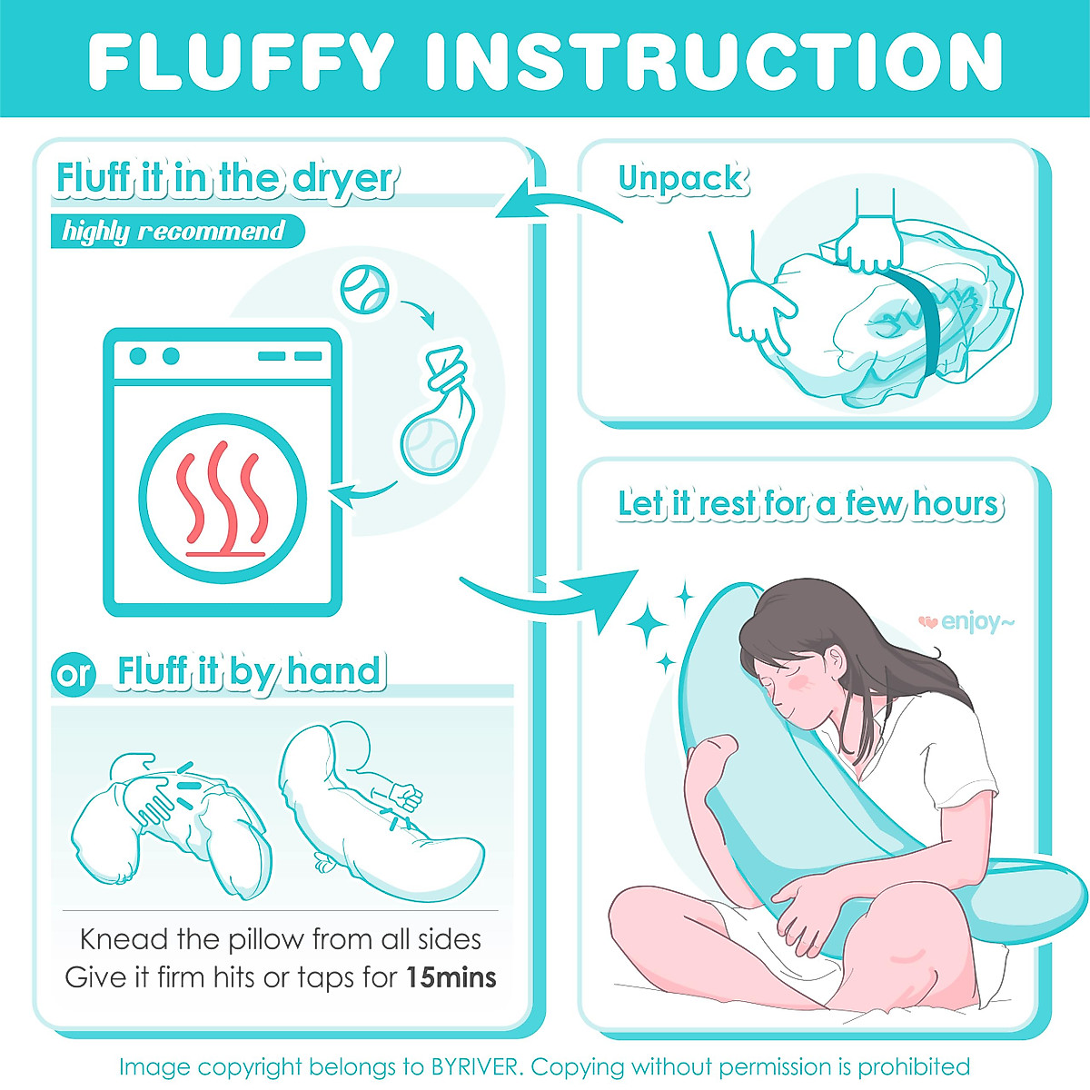 BYRIVER 43" Long C Shaped Body Pillow for Adults Men Women, Side Sleeper Pillow for Neck Shoulder Back Pain Relief, Cooling Post Sugery Pillow Pregnancy Pillow, Blue Black Washable Pillowcase (XL)