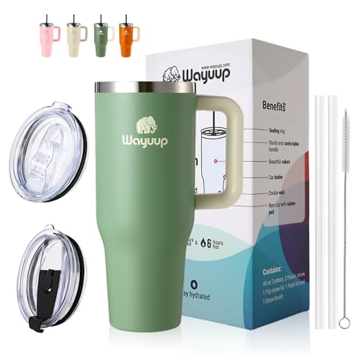 Wayuup 40 oz Tumbler with Handle and Straw Lid, Stainless Steel Vacuum Insulated Double Wall Water Bottle Leak-proof, Non Slip more than 24 Hrs or Hot for 6 Hrs (Crocodile), WPM40