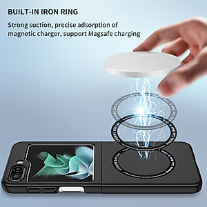 Tncavo for Samsung Galaxy Z Flip5 Case Compatible with MagSafe Wireless Charger, Heavy Duty Shockproof Protection Phone Case for Samsung Galaxy Z Flip 5 5G CX Black