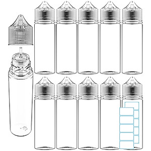 10 x 2 OZ / 60 ML E liquid Empty Dropper Plastic Eliquid Bottles Chubby Unicorn Squeezable e-Cigarettes eCigs + 10 labels for Vaping Ink Food Grade Oil Paints 60ML 2 OZ