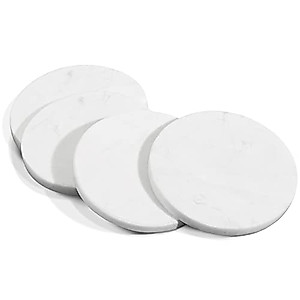 Mela Artisans Set of 4 Hand Crafted Marble Coasters - White, Round | Coffee Table Decor | Absorbent Keeping Surfaces Dry & Safe | Ideal for Wine Glasses, Water Cups or Beer Mugs