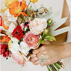 Jojomina Silver Rhinestone Chunky Cocktail Statement Ring for Women Adjustable Crystal Ring for Party Prom Free Size