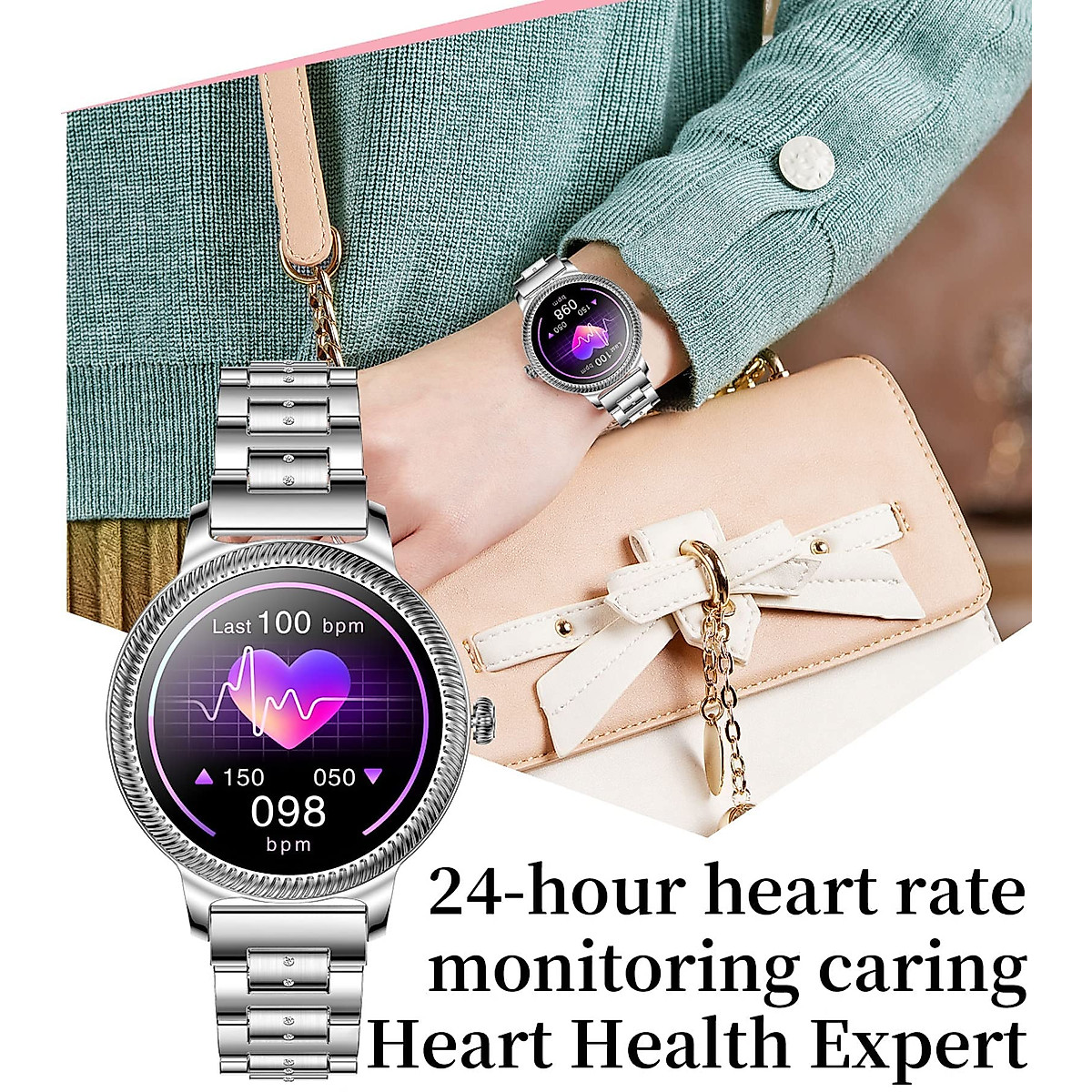 Yihou Smart Watches for Women Fitness Tracker Heart Rate Full Touch Screen Watch Pedometer Step Counter Smart Bracelet Text Call Reminder Waterproof Smart Watch for Android Phones Compatible iPhone