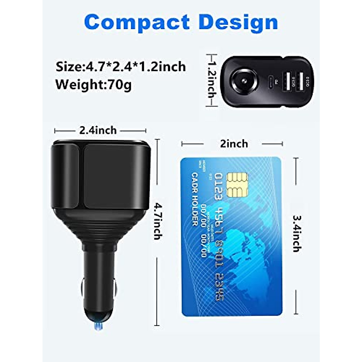 Cigarette Lighter Splitter Adapter, 210W 4 in 1 Cigarette Lighter USB Charger [PD3.0& DualQC3.0] Multi Port & Socket, 12V/24V Dual USB Type C Fast Car Charger Adapter for iPhone 14,Samsung,iPad