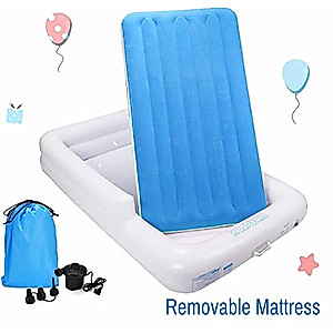 Airvalon Inflatable Toddler Travel Bed with Fitted Bed Sheet + Pump | Portable Toddler Bed for Kids | Toddler Air Mattress | Kids Air Mattress - Blue/Pink