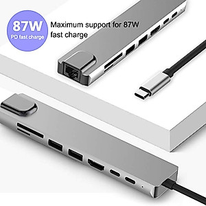 USB C Hub, 8-in-1 Type-C HUB Multiple Adapter USB C to 4K HDMI USB 3.0 Ports Power Delivery w/ 87W USB-C PD, 2 USB 3.0, SD/TF Card Reader for MacBook, Laptop