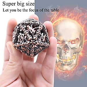 HVCMISHILE 40mm Large D&D Hollow Metal D20 Skull Galore Dice for DND Dungeons and Dragon of Pathfinder Tabletop RPG Polyhedral Dice (Antique Copper D20 Skull Dice)
