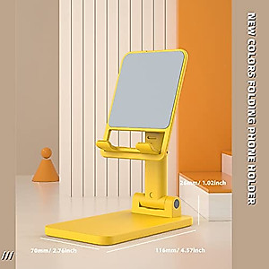 Cell Phone Stand Adjustable Desktop Mobile Phone Pad Bracket Universal Tabletop Phone Holder with Non-Slip Mat Foldable & Portable Tablet Stand Support Desk Cellphone Holder Stand, Yellow
