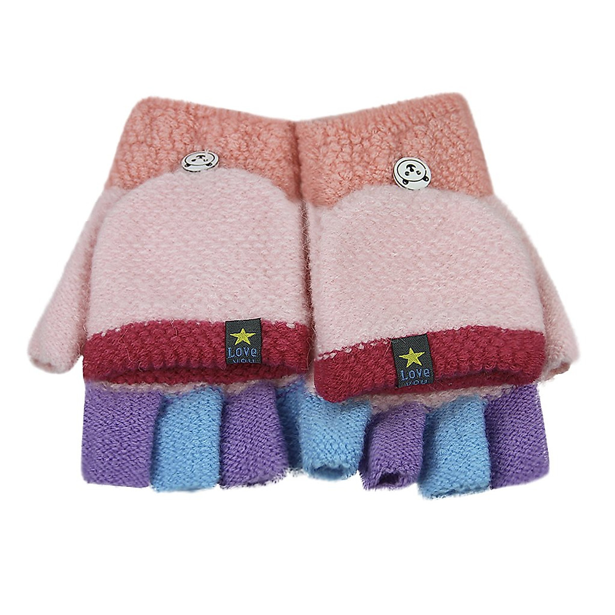 Convertible Flip Top Gloves,Winter Warm Knitted Fingerless Gloves with Mitten Cover for Toddler Kids Girls Boys 2-8 Yrs