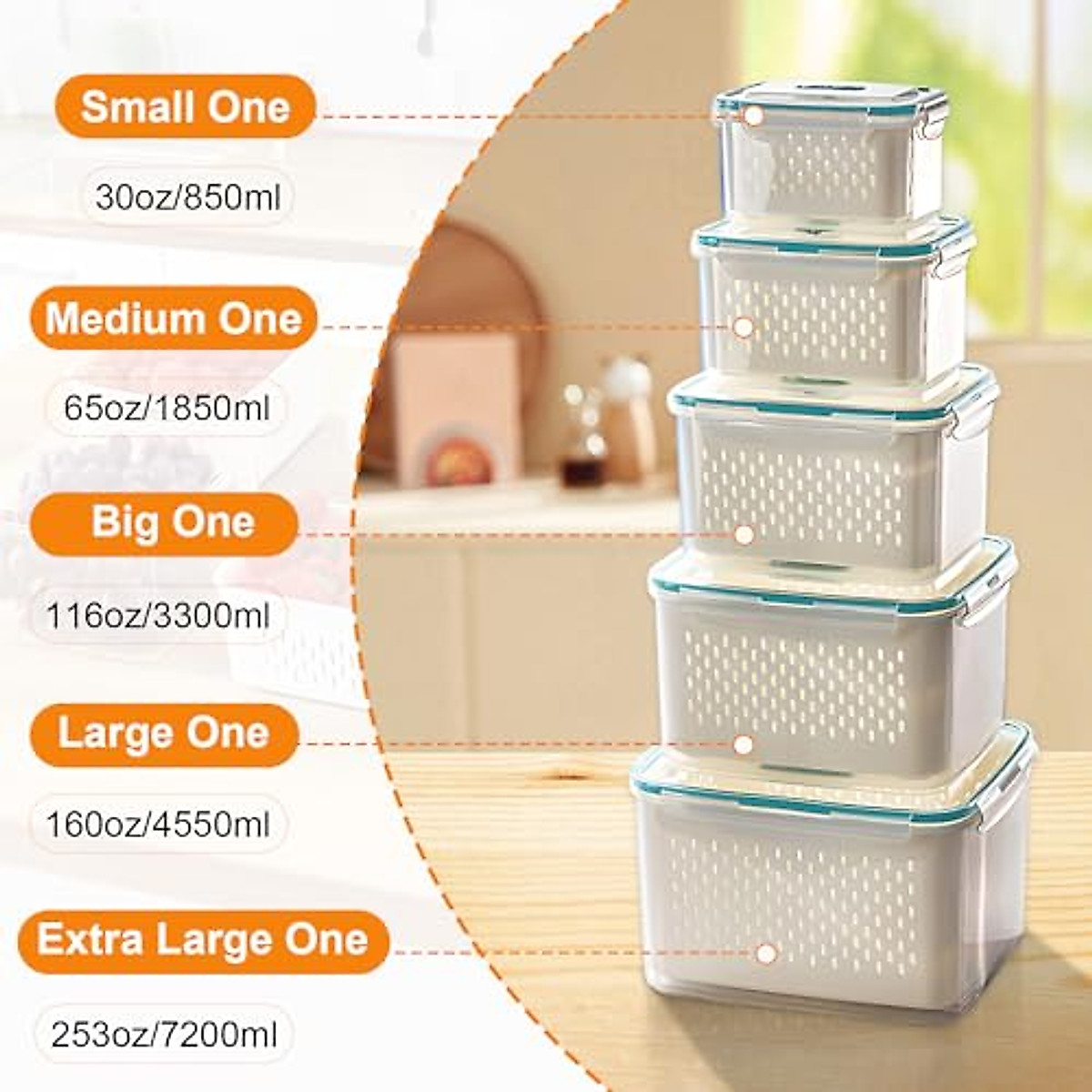 DOPHCOZFFY Airtight Fruit Storage Containers for Fridge with Removable Colander, Dishwasher Safe Produce Saver Container for Refrigerator (3 PCS fruit storage containers)