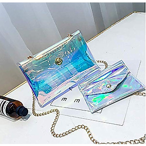 Women's PVC Holographic Cross Body Purse Shoulder Bag Clear Bag with Small Interior Bag