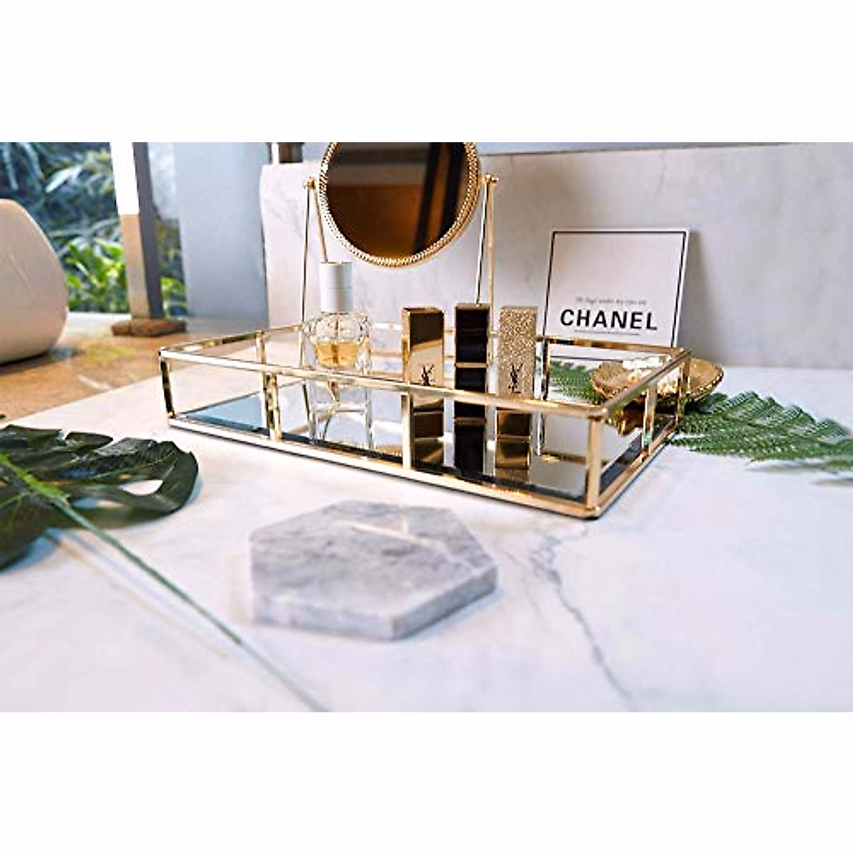 Rising Star Supply Golden Decorative Tray, Jewelry Perfume Makeup Organizer, Tray for Vanity, Table Centerpiece, Bathroom Tray, Coffee Table Tray