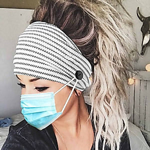 Olbye Leopard Button Headband Wide Elastic Nurse Head Bands Workout Yoga Sports Hair Band Non Slip Turban Headwrap Mask Ear Saver Sweatband Boho Hair Accessories for Women 4Pcs (#1 Leopard)