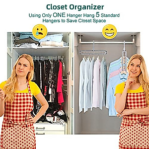 ZEDODIER Magic Hangers, Space Saving Hangers 5 Pack Sturdy Plastic 9-in-1 Hanger Closet Organizer(Grey)