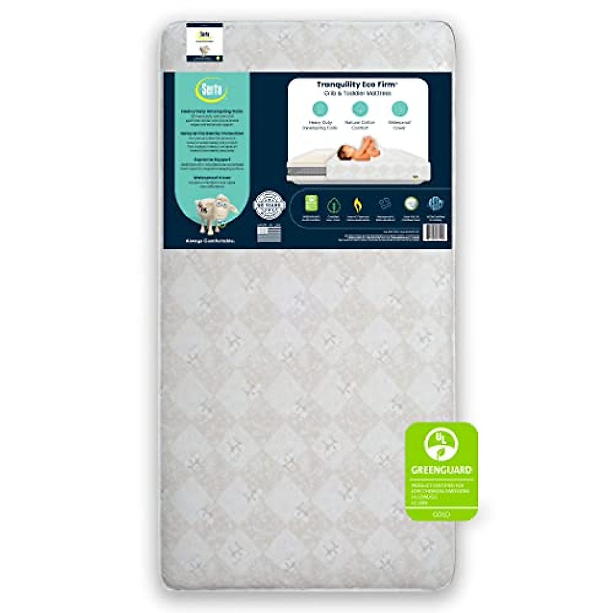 Serta Tranquility Eco Firm 2-Stage Premium Baby Crib Mattress & Sealy Stain Protection Waterproof Fitted Toddler Bed and Baby Crib Mattress Pad