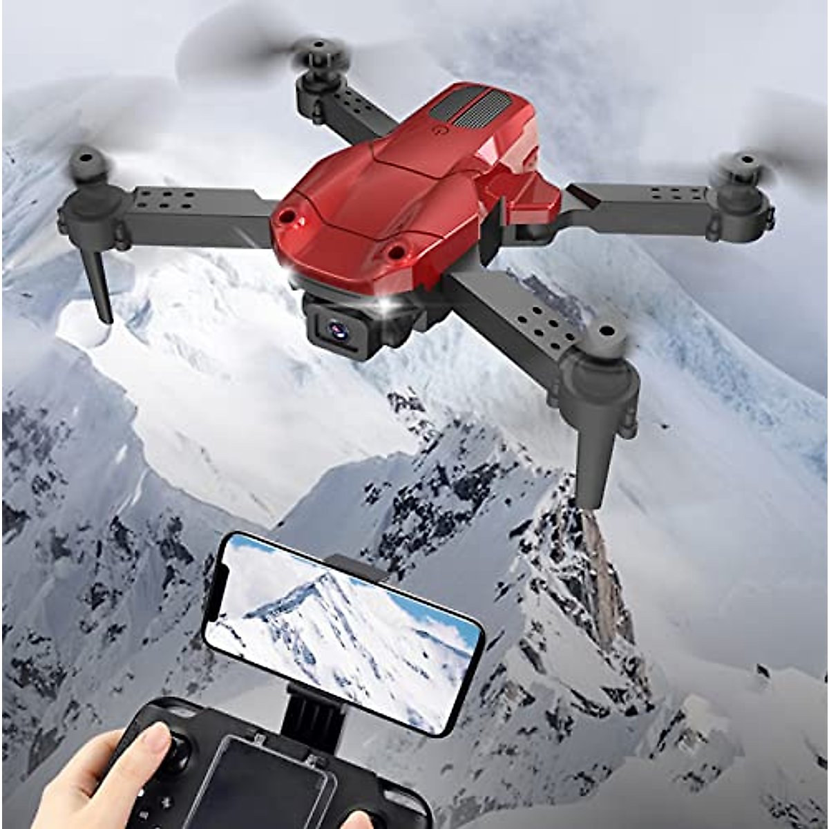 Mini Drone, Foldable Adult Drones with 1080p HD FPV Camera, 3.7V 800mAh RC Quadcopter with Altitude Hold, Headless Mode, One Button Start, Speed Adjustment (Red)