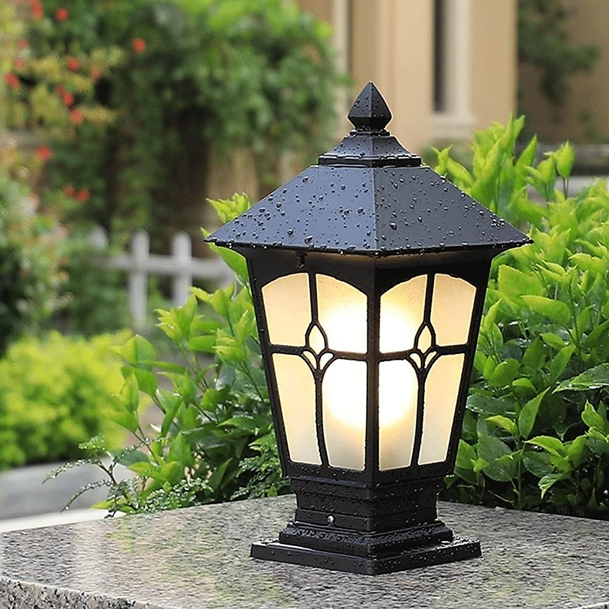 SANBDDLYY Outdoor Waterproof Post Lanterns Cast Aluminum PC Pillar Light Villa Lighting E27 European Traditional Vintage Pillar Lamp Home Door Street Lamps Landscape Courtyard Lights
